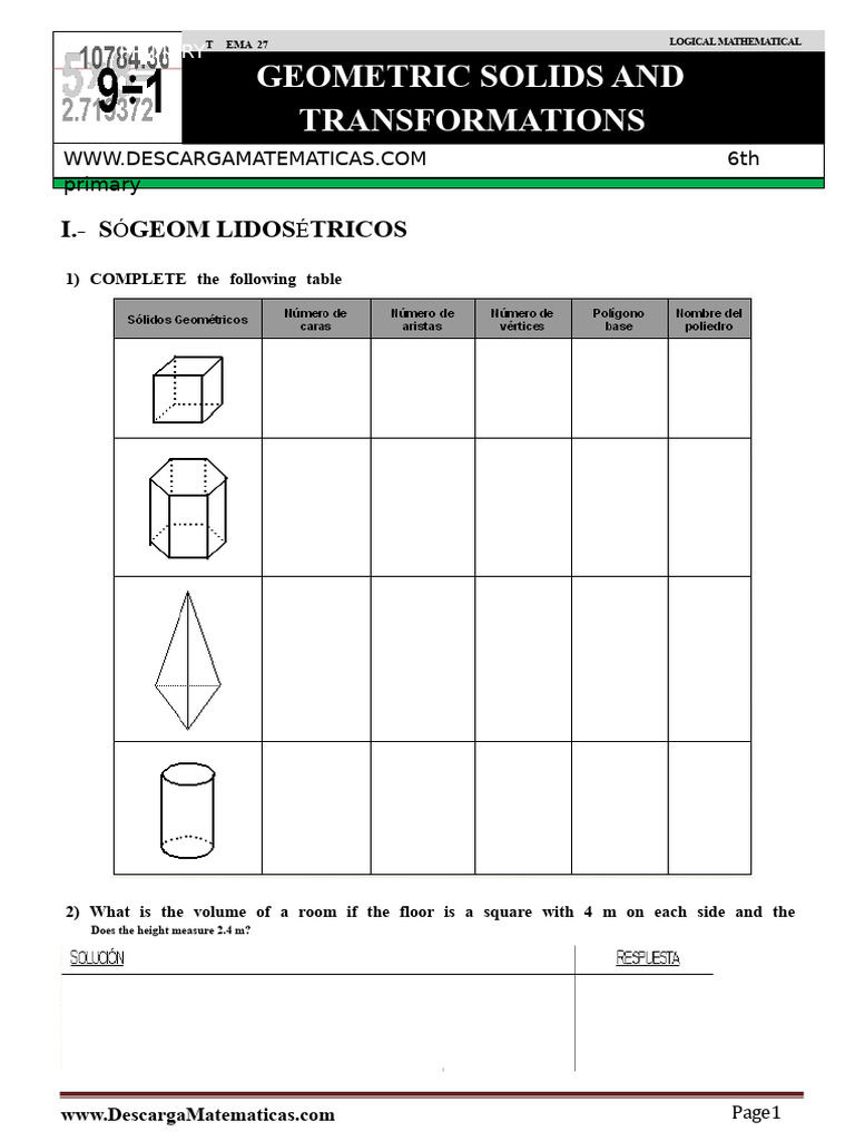 27 Geometric Solids and Transformations Sixth Grade | PDF