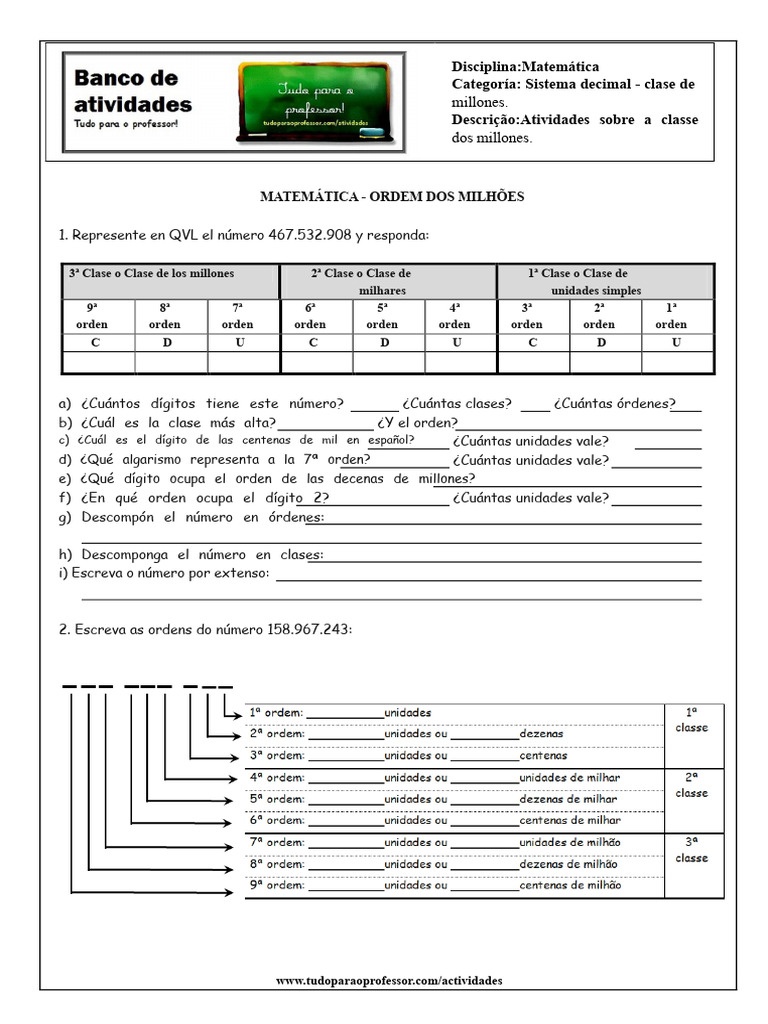 Actividades sobre la clase de millones | PDF | Aritmética | Números