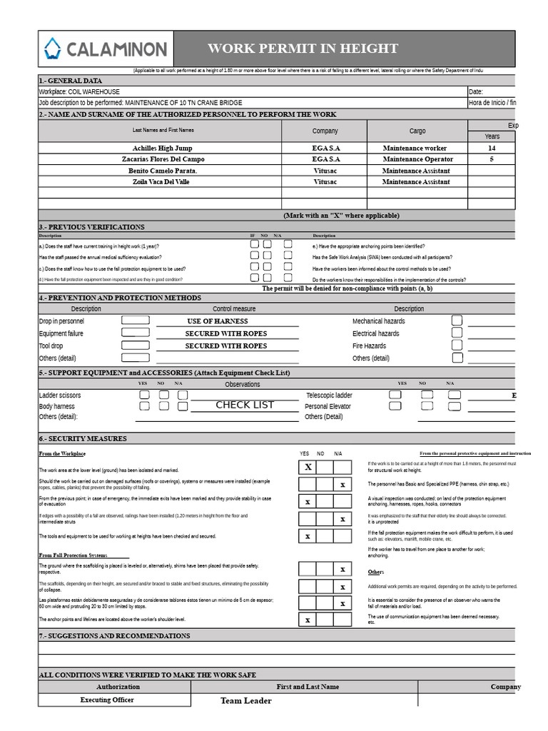 Work at Height Permit Model | PDF | Personal Protective Equipment ...