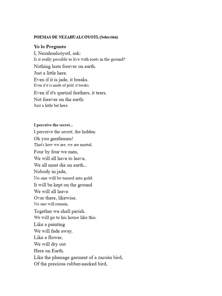 Poems of Nezahualcóyotl (Selection) | PDF