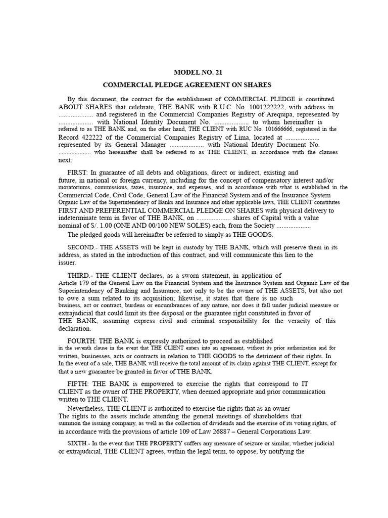 Commercial Pledge Agreement | PDF | Banks | Guarantee