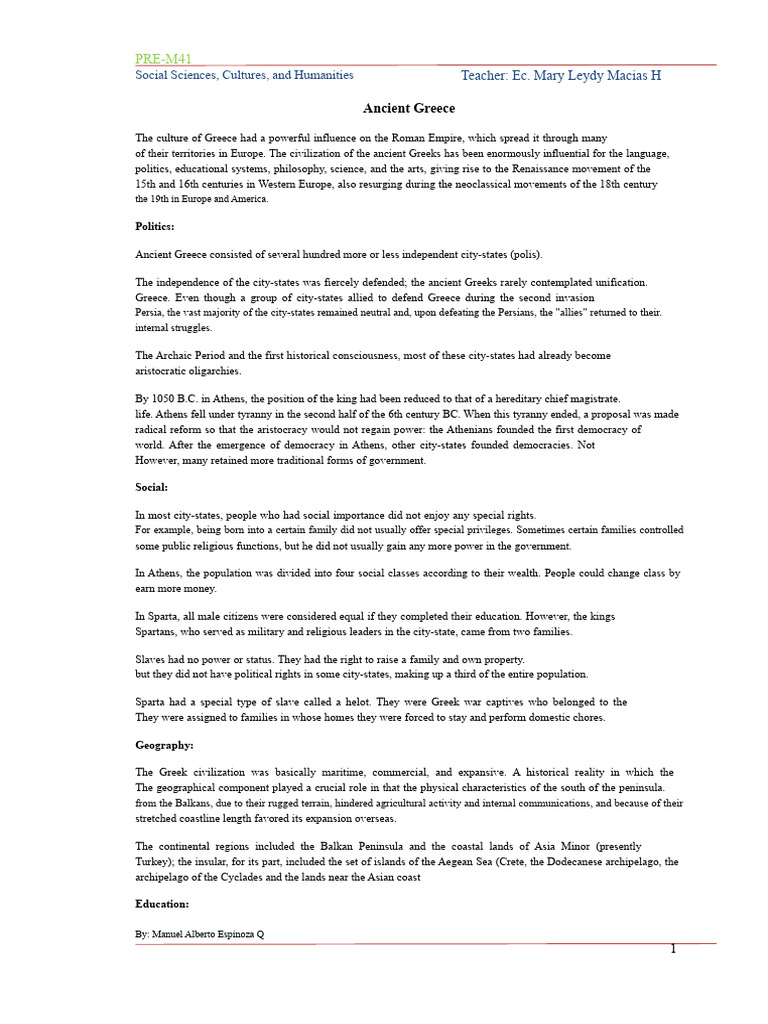 Summary of Ancient Greece | PDF | Ancient Greece | Greeks