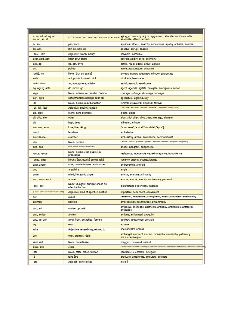 Prefixes and Suffixes in French Language | PDF