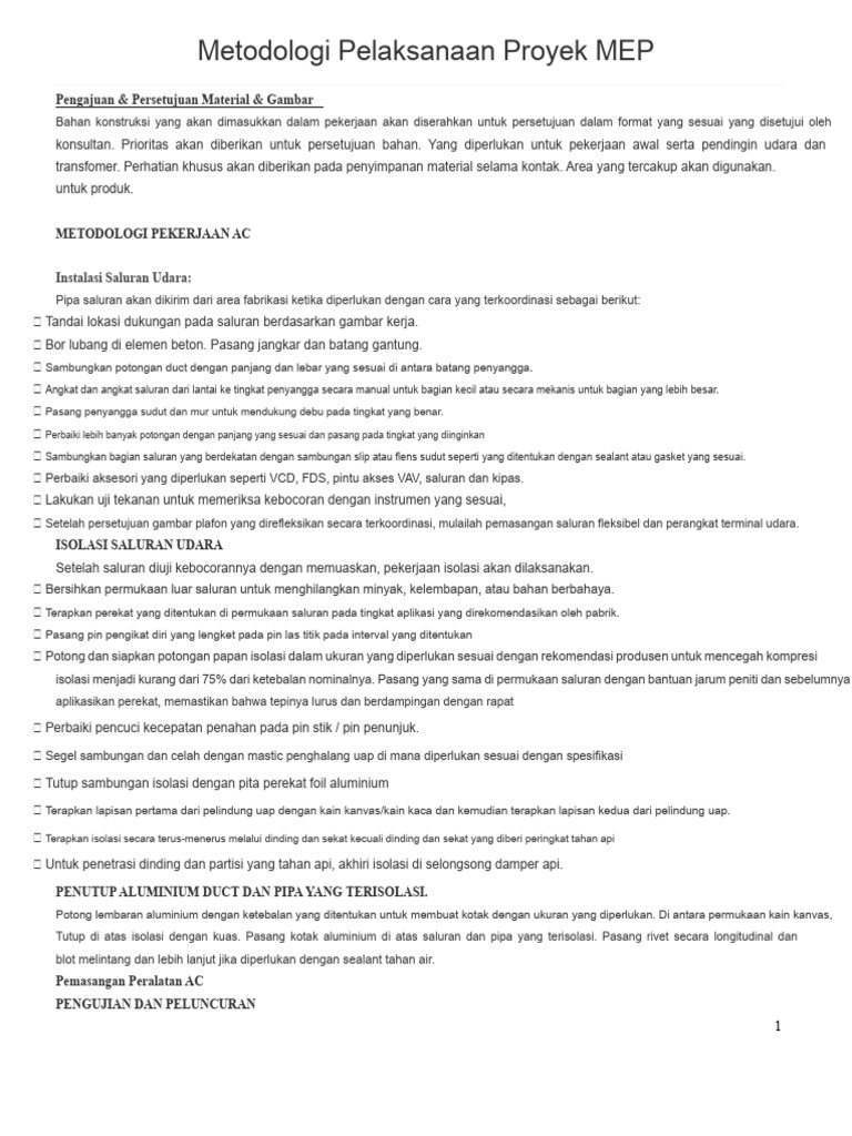 Metodologi Proyek MEP: Instalasi & Pengujian | PDF