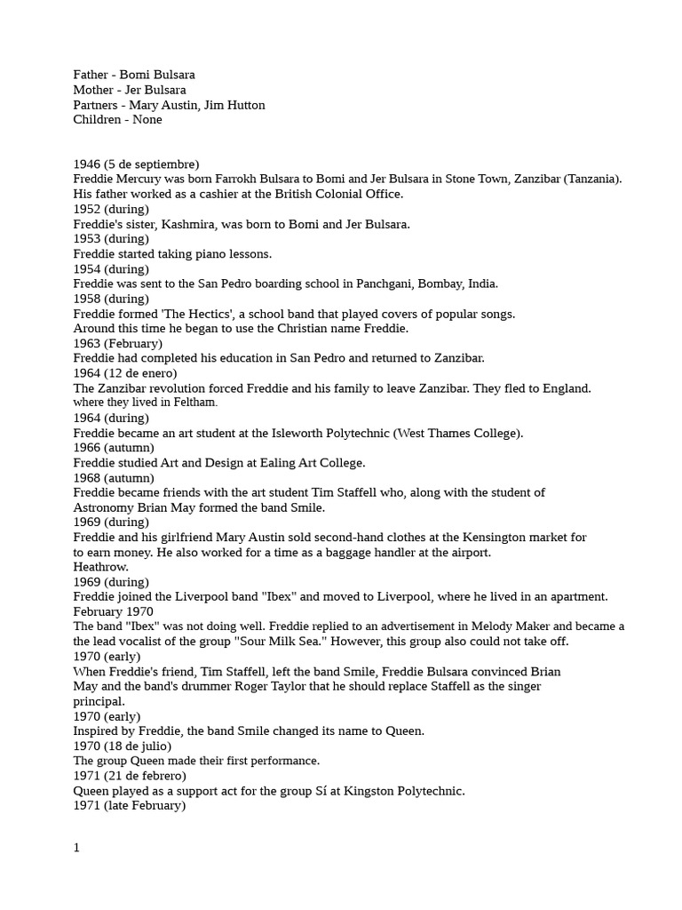 Timeline Freddie Mercury | PDF | Music Industry | Hard Rock