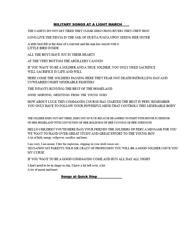 MILITARY SONGS AT A LIGHT STEP.docx | PDF