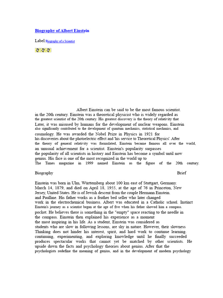 Biography of Albert Einstein | PDF | Albert Einstein | Physics