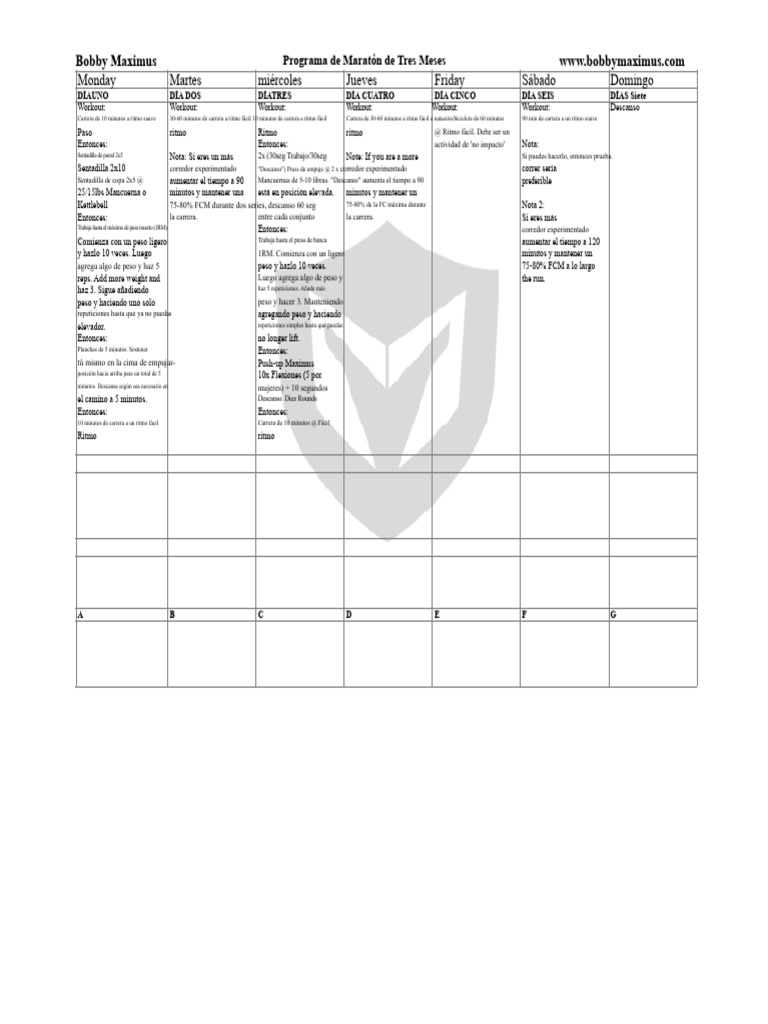 Programa de Entrenamiento para Maratón | PDF | Entrenamiento con pesas ...