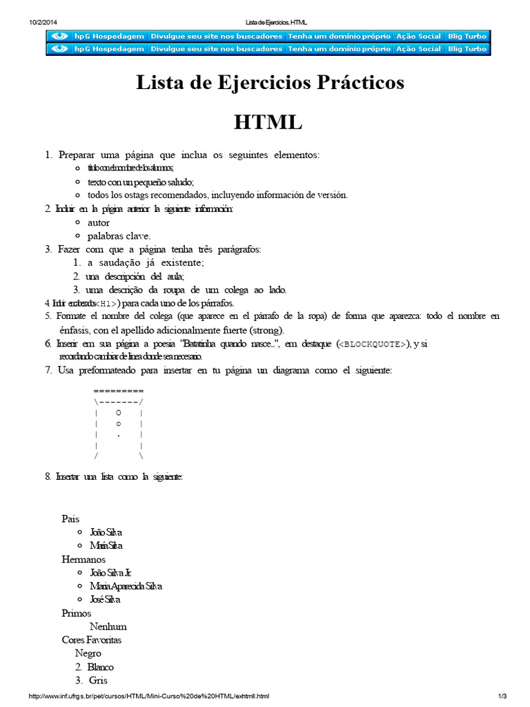 Lista de Ejercicios, HTML | PDF | HTML | Red mundial