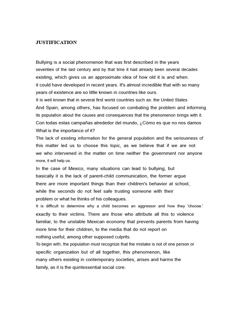 JUSTIFICATION.docx | PDF | Bullying | Cyberbullying