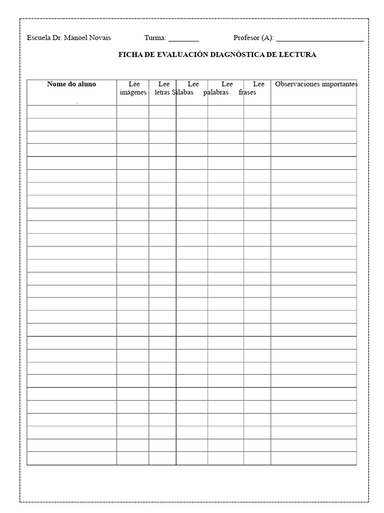 Ficha de Evaluación Diagnóstica de Lectura y Escritura | PDF