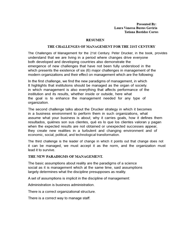 Summary of The Challenges of Management For The 21st Century | PDF ...