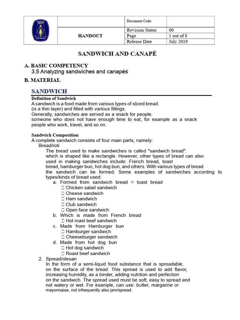 Sandwich (Handout) | PDF | Sandwich | Salad