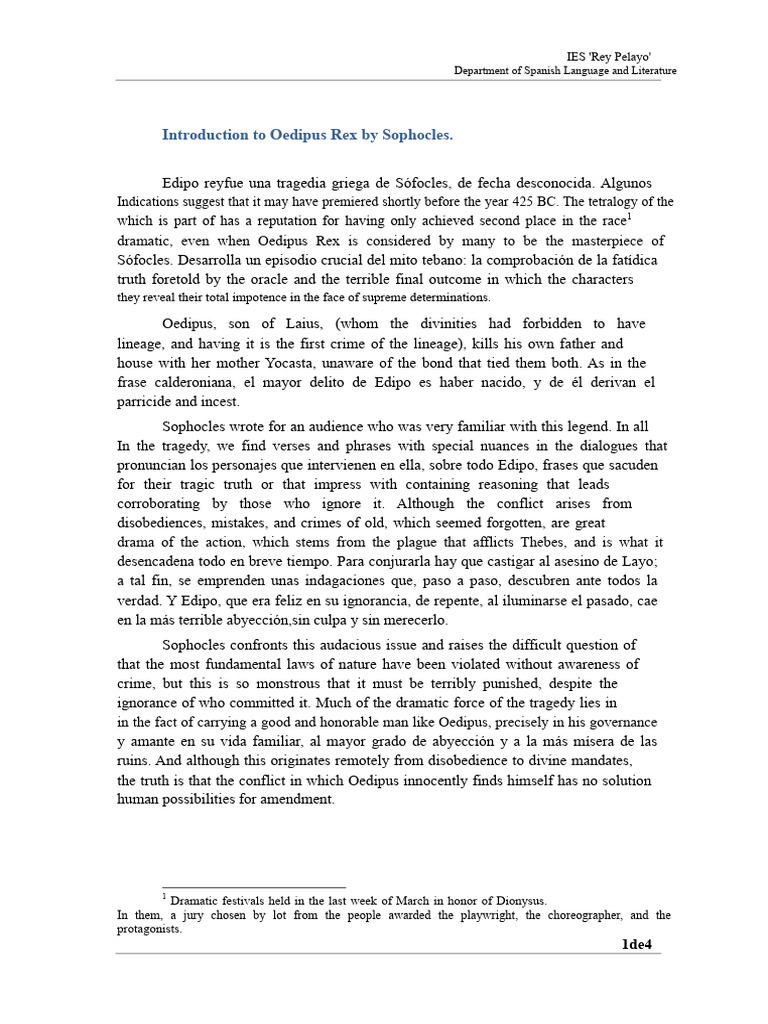 Introduction to Oedipus Rex by Sophocles | PDF | Oedipus | Sophocles