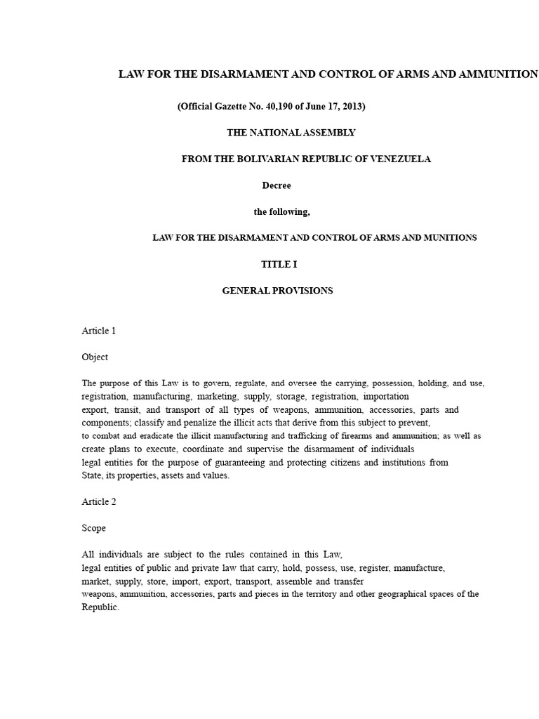 Venezuela Arms Control Law Overview | PDF | Overview Of Gun Laws By ...