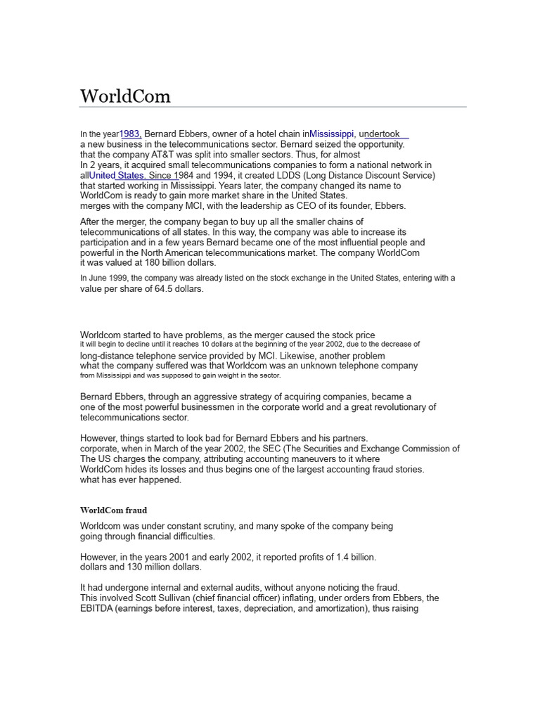 WorldCom Case | PDF | Corporate Law | Private Sector