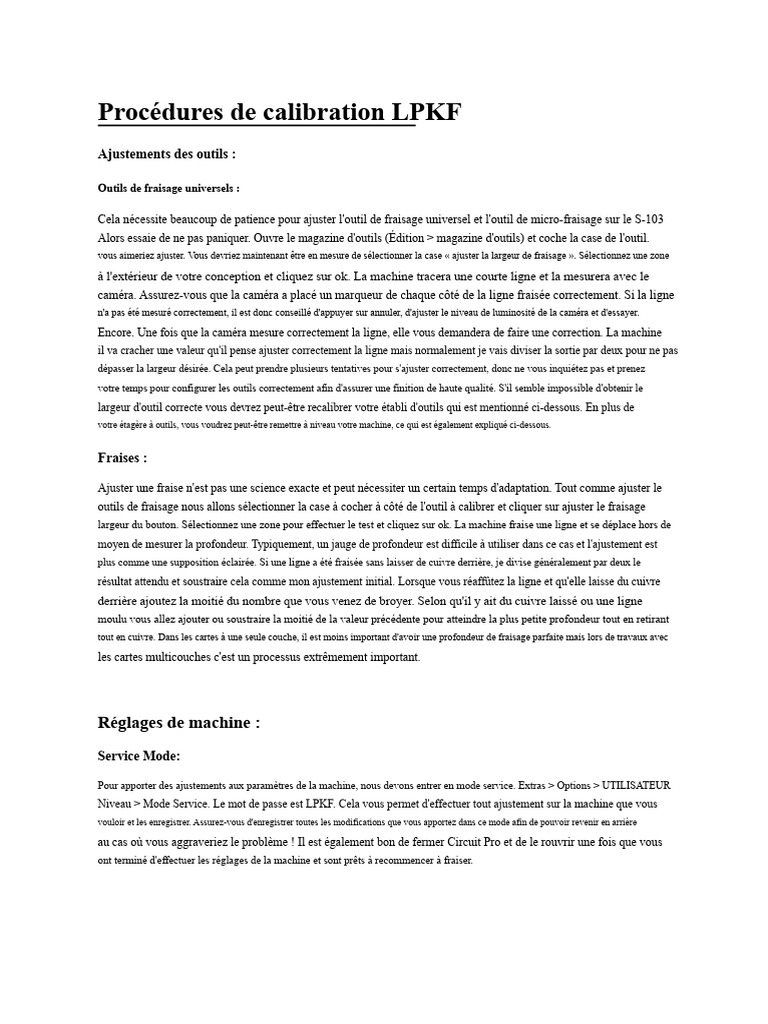 Calibration des outils LPKF S-103 | PDF