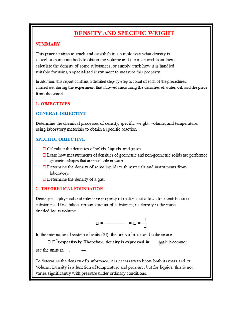 Density and Specific Weight | PDF | Density | Gases