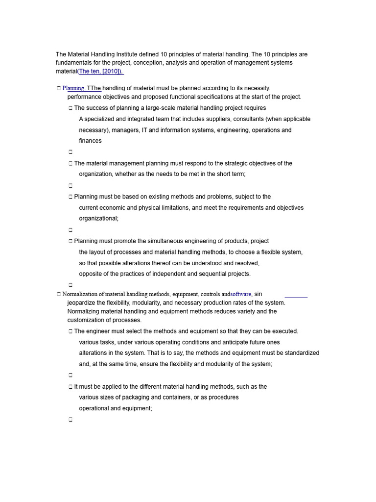 10 Principles of Material Handling | PDF | Logistics | Valuation (Finance)