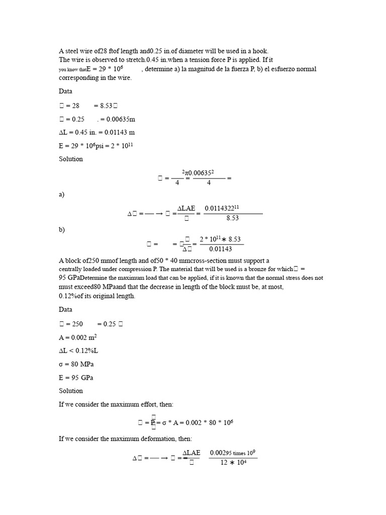 A steel wire 28 ft long and 0.docx | PDF | Stress (Mechanics ...