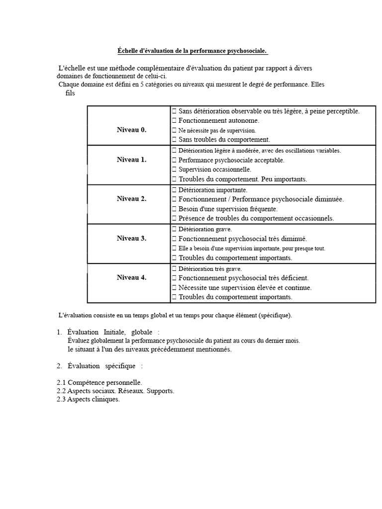 Évaluation de la performance psychosociale | PDF | Sommeil | Attention