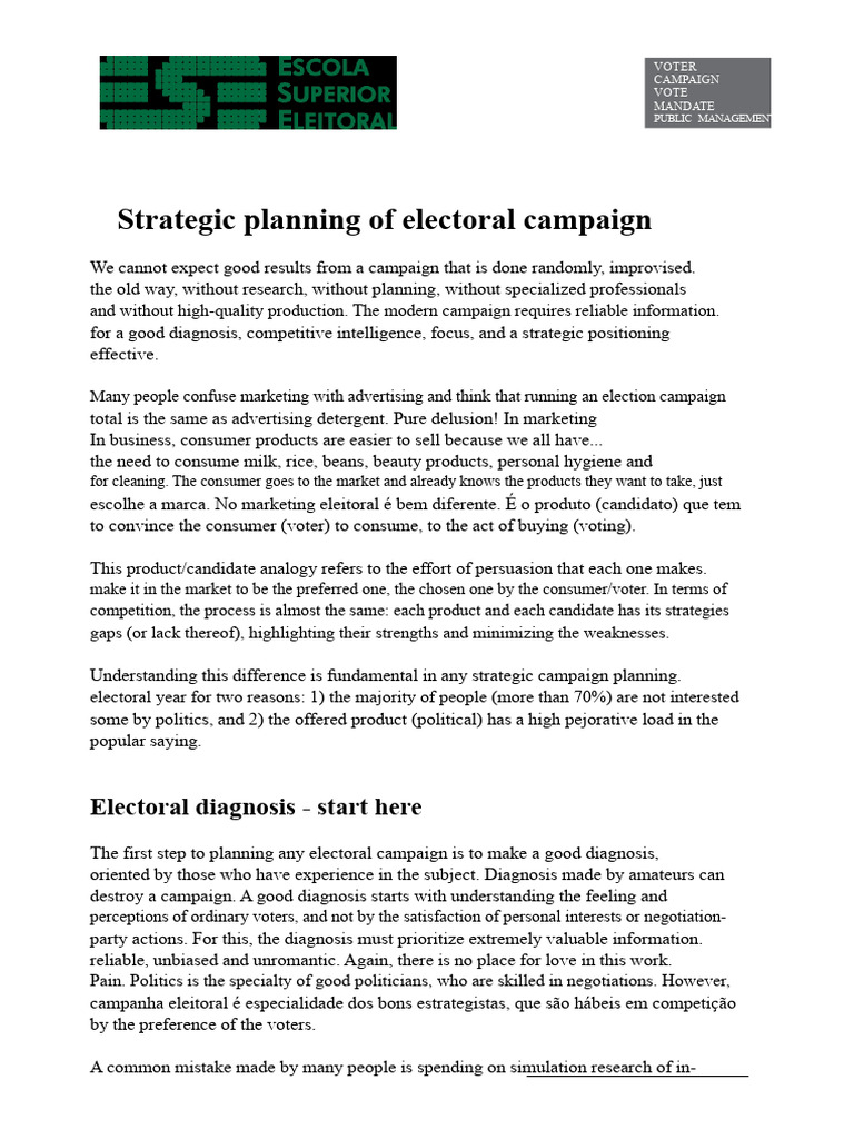 Strategic Planning for Electoral Campaigns | PDF | Elections | Voting