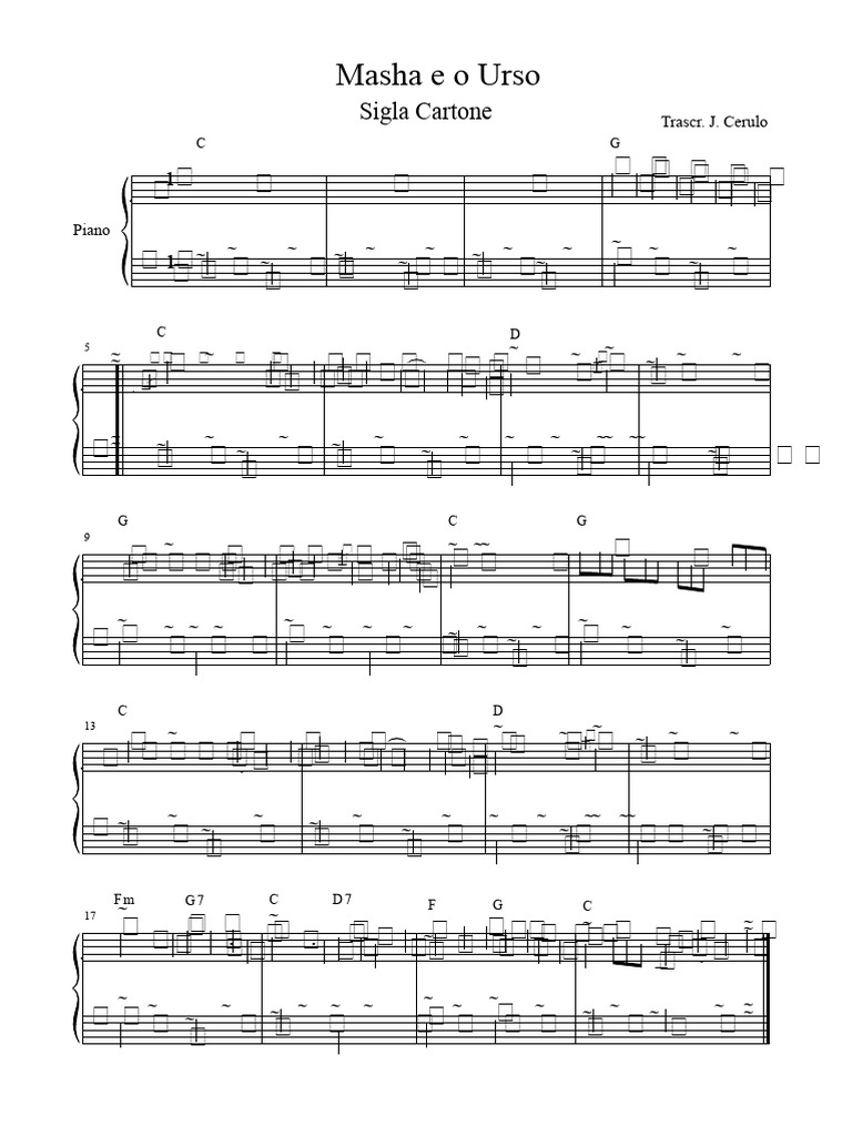 Masha e Urso - Melodia, Acordes e Baixo - TODOS Na PANELA - Arr. Jacopo Cerulo | PDF