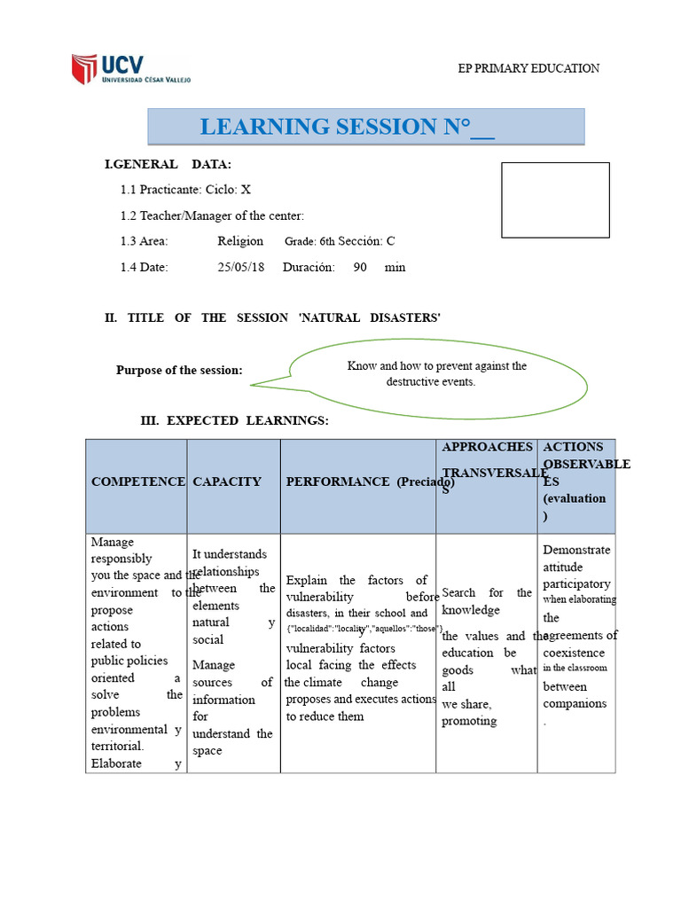 Primary Social Personal Session On Natural Disasters | PDF | Natural ...