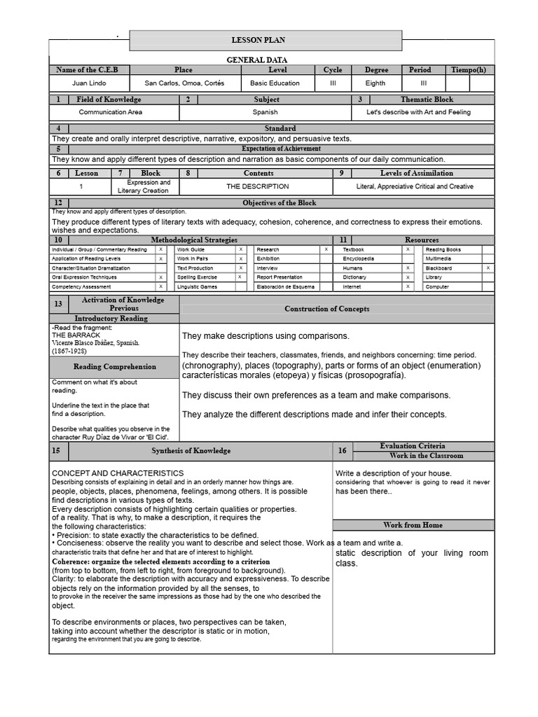 Spanish Plan For Eighth Grade III Partial I Part | PDF | Word | Semantics