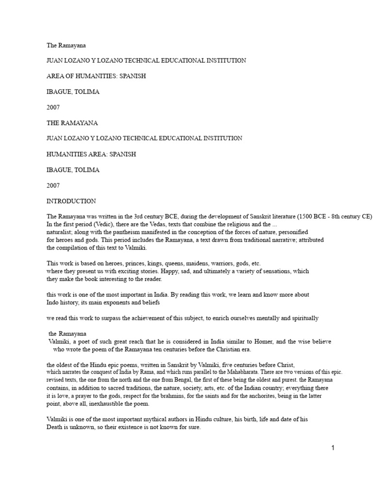 The Ramayana Introduction | PDF | Sita | Rama