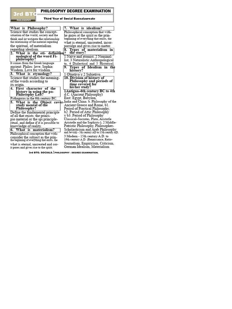 BANK OF QUESTIONS 3° PHILOSOPHY DEGREE EXAM | PDF | Ancient Greek ...