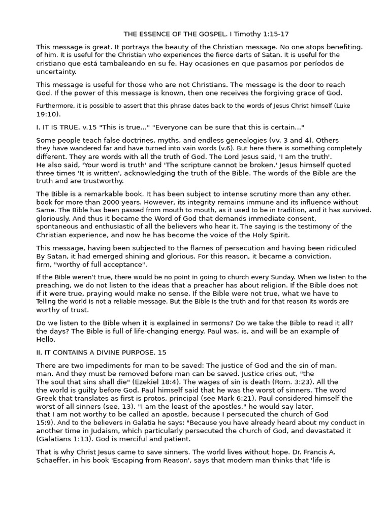 Summary of The Essence of The Gospel | PDF | Jesus | Sermon