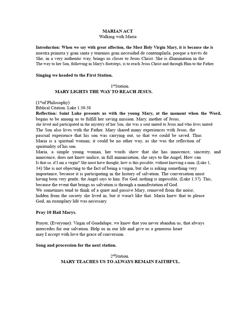 Marian Act Walking With Mary | PDF | Mary, Mother Of Jesus | Jesus