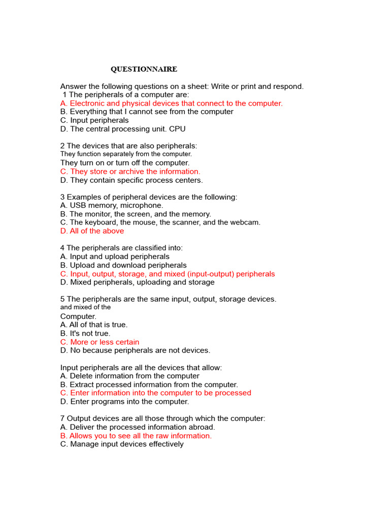 Questionnaire PDF | PDF | Input/Output | Computer Data Storage