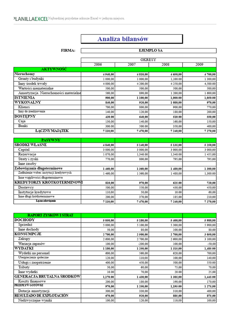 Arkusz Excel Do Wskaźników Finansowych | PDF