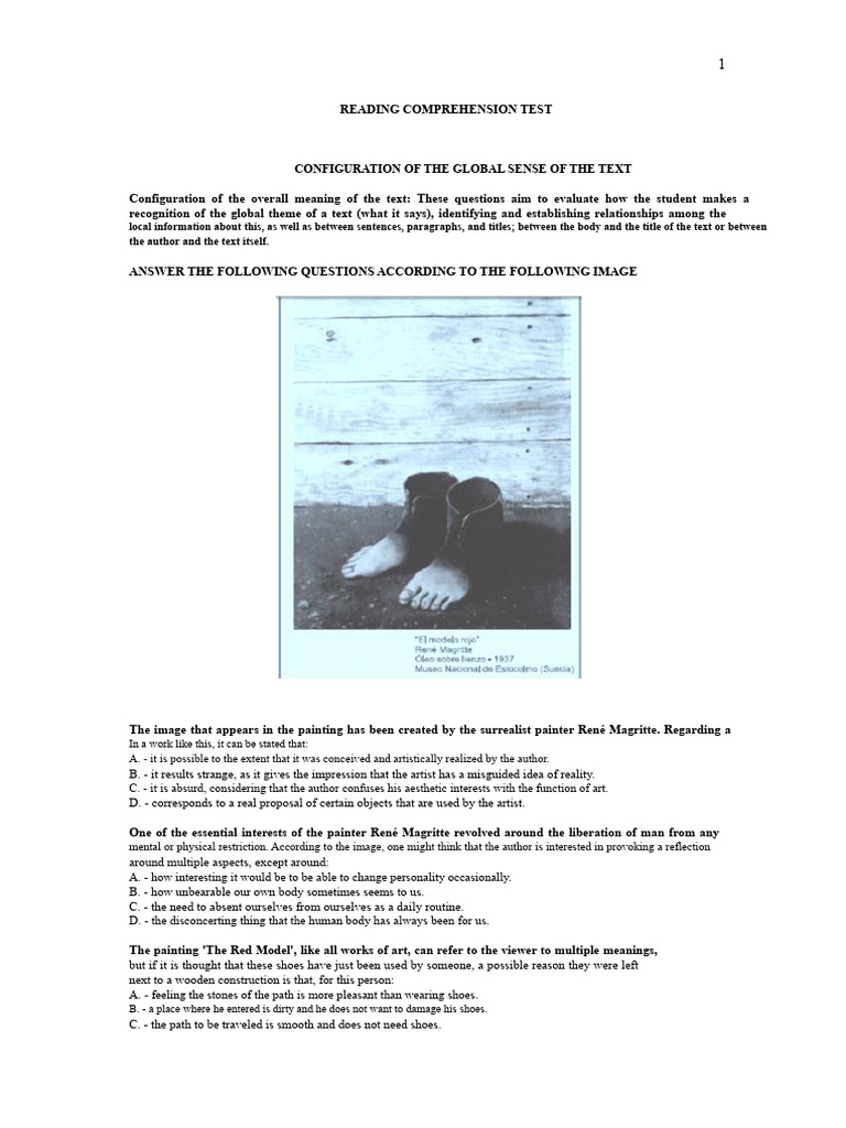 Reading Comprehension Test - Setting The Overall Meaning of The Text ...