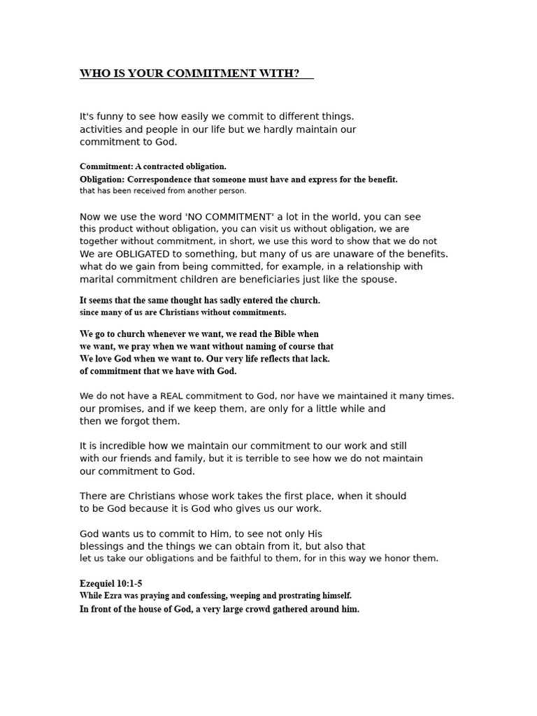 Who Is Your Commitment With | PDF | Religious Belief And Doctrine ...