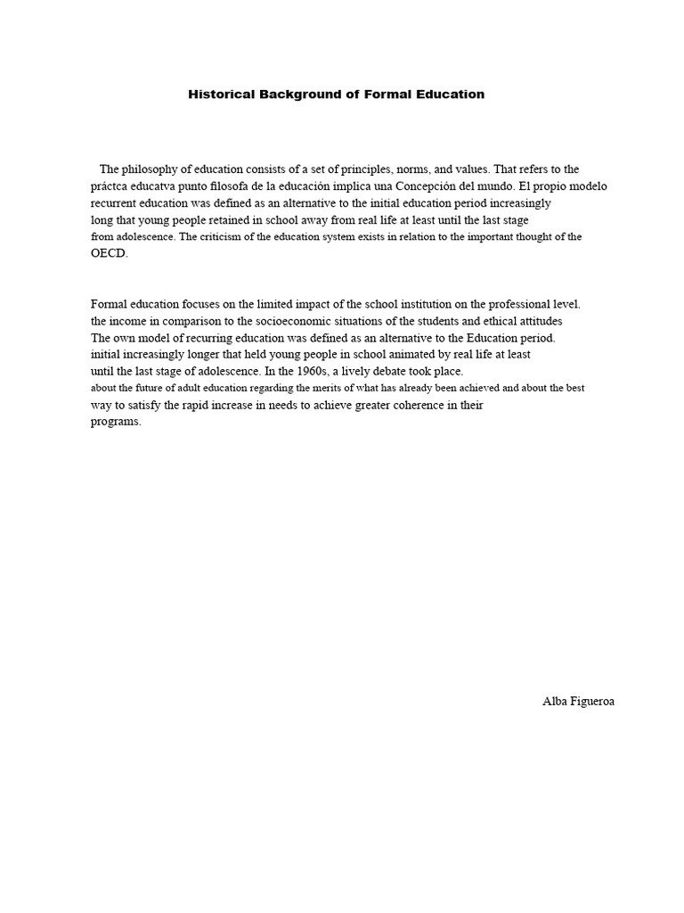 Historical Background of Formal Education | PDF