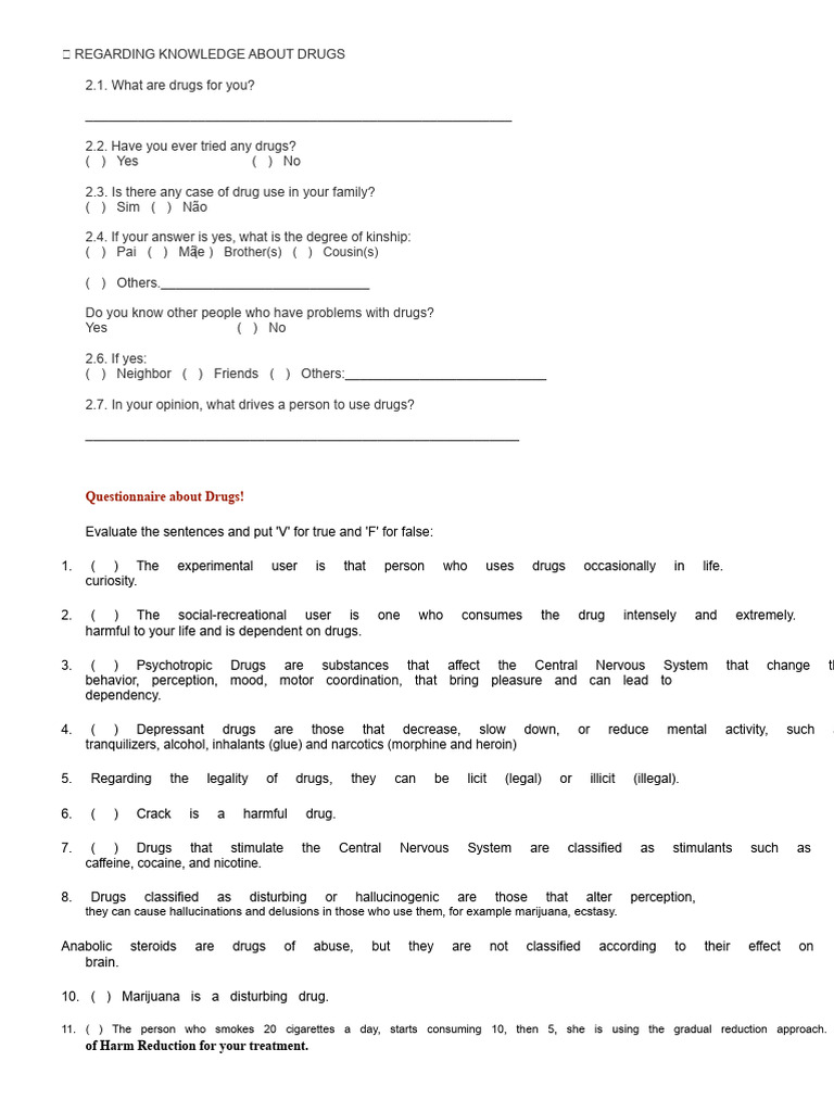 Drug Use Awareness Questionnaire | PDF | Drugs | Medical Specialties
