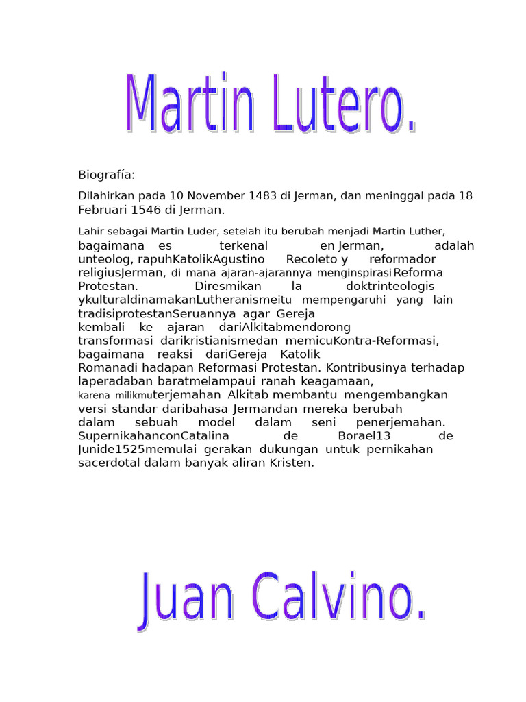 Biografi Martin Luther Dan John Calvin | PDF