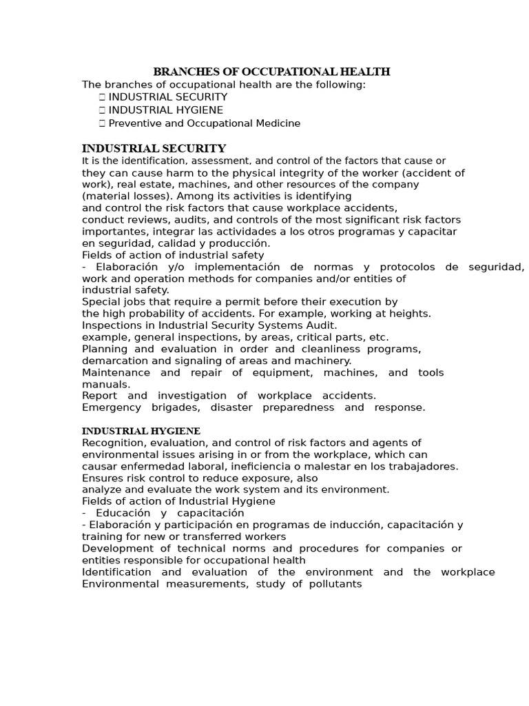 Branches of Occupational Health | PDF | Occupational Safety And Health ...