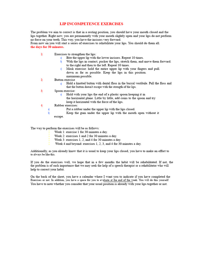 Lip Rehabilitation Exercise Guide | PDF | Dental Anatomy | Dentistry