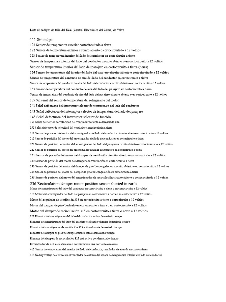 Códigos de Fallo Volvo ECC PDF | PDF | Electrónica | Electromagnetismo