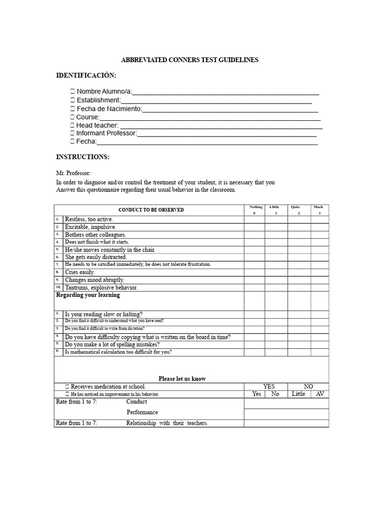 Conners Test | PDF | Behavioural Sciences