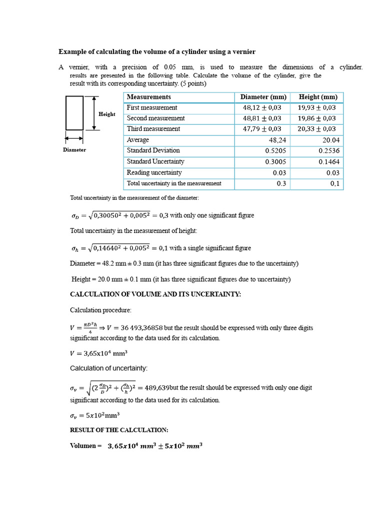 Cylinder Volume Calculation with Uncertainty | PDF | Significant ...