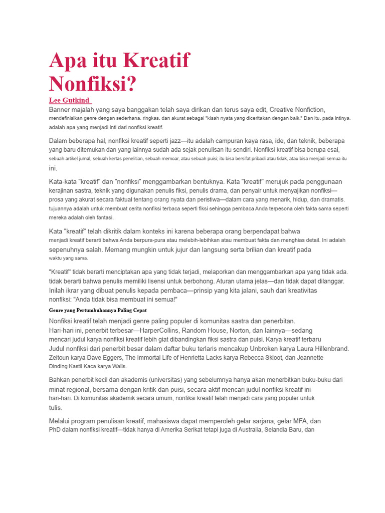 Apa itu Nonfiksi Kreatif | PDF