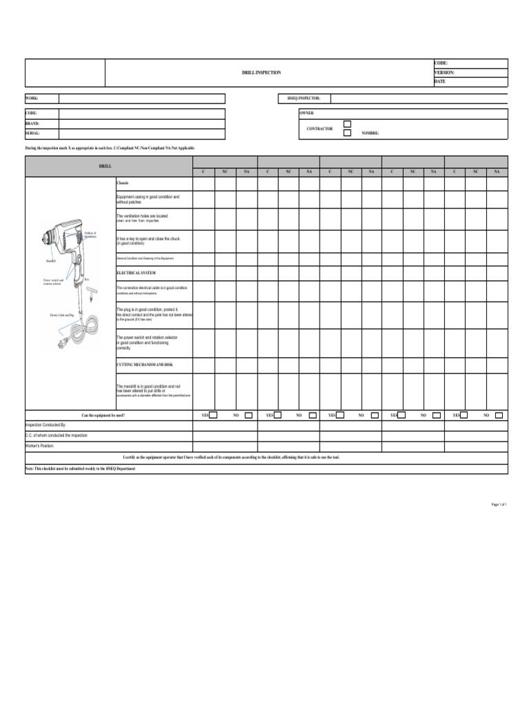 Drill Inspection Format | PDF | Switch | Equipment