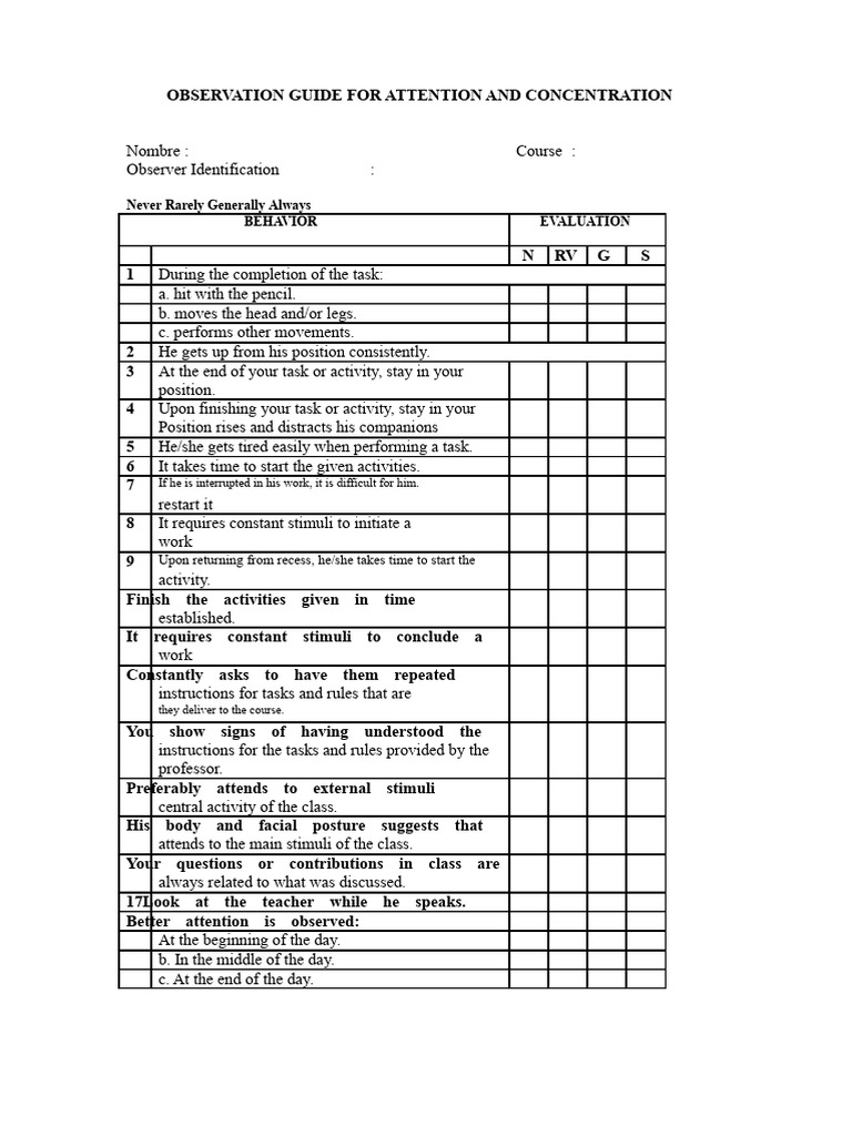 Attention and Concentration Evaluation Guide | PDF | Attention | Social ...