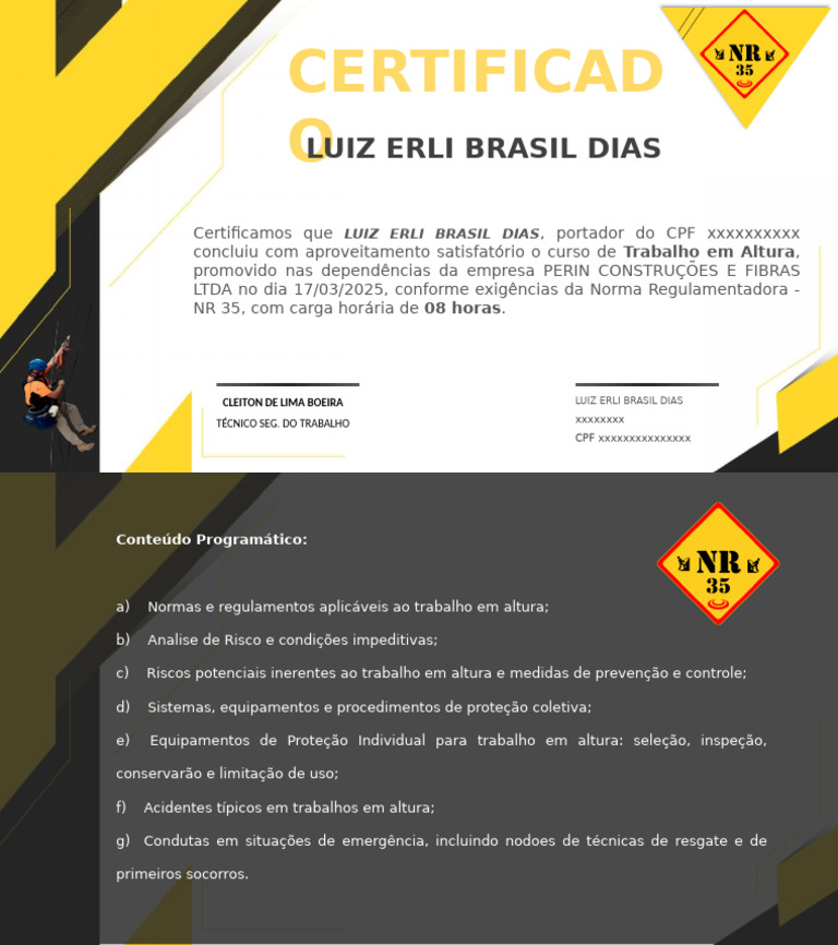 Nr35 - Certificado Luiz Erli Brasil Dias | PDF
