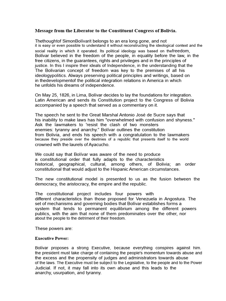 Message from the Liberator to the Constituent Congress of Bolivia.docx ...
